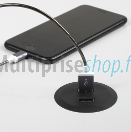 Chargeur USB Powerdot mini 51 mm double intégré, noir | Multipriseshop.fr