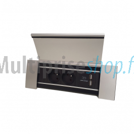 Powerframe à couvercle, 2 prises 230 V avec broche de terre, 2 ports ...